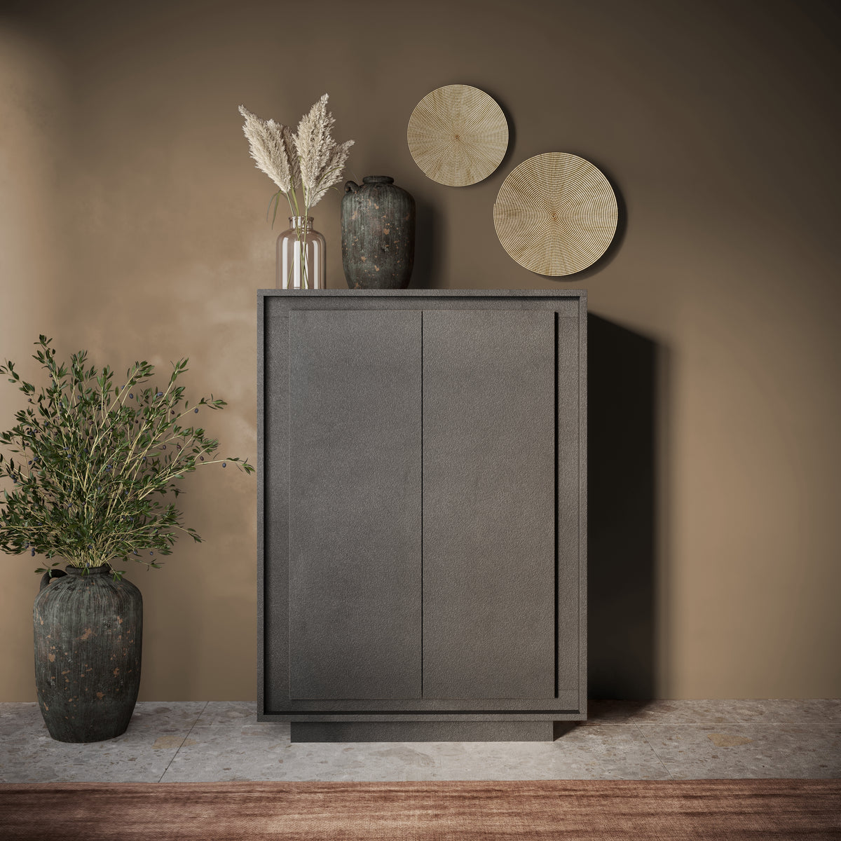Berlin 2 Door 106cm Grey Highboard/Tall Sideboard – FurniComp