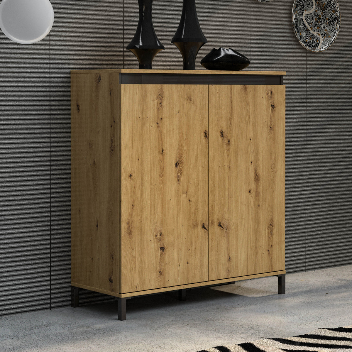 Cancun 2 Door 100cm Anthracite and Artisan Oak Highboard/Tall Sideboar ...
