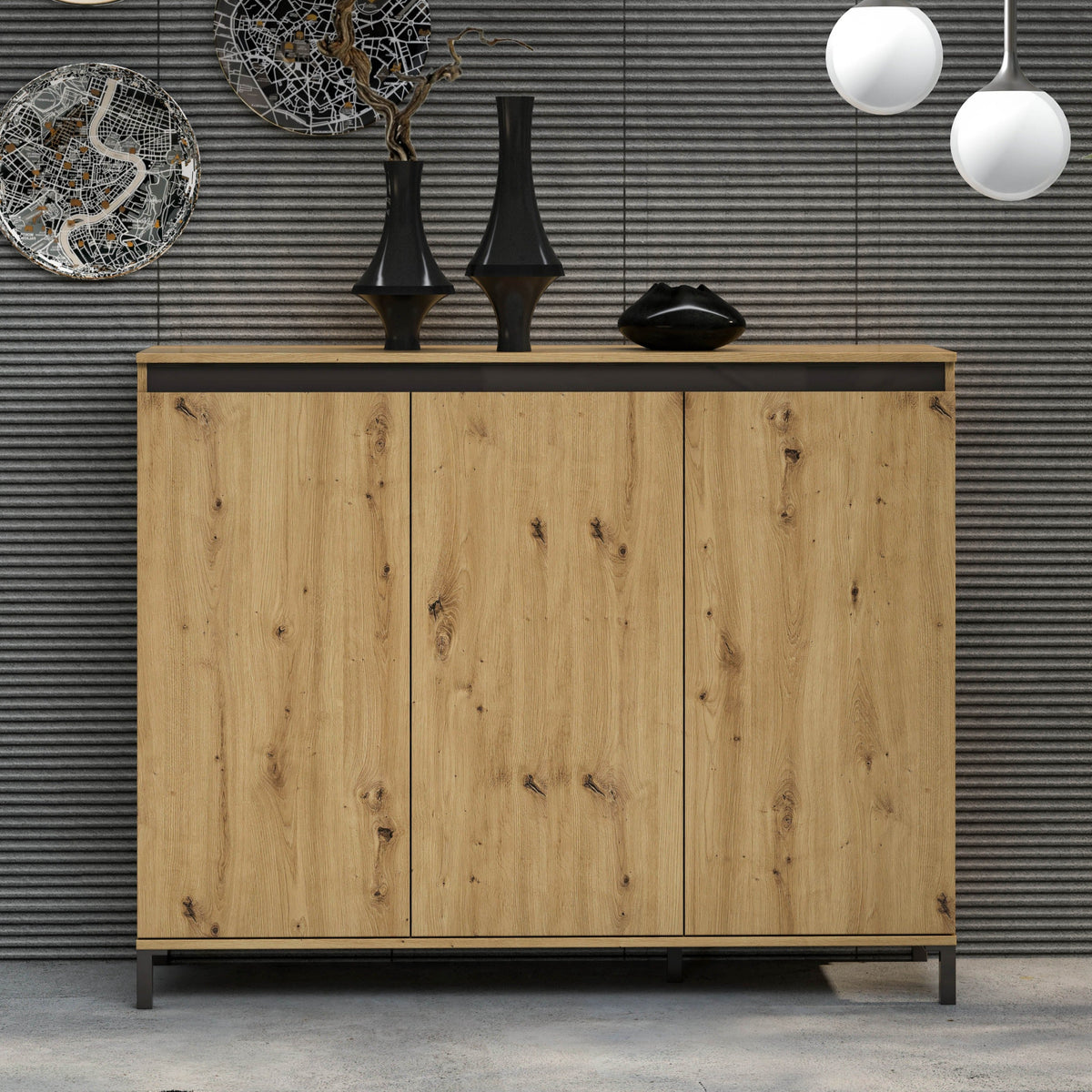 Cancun 3 Door 138cm Anthracite and Artisan Oak Highboard/Tall Sideboar ...