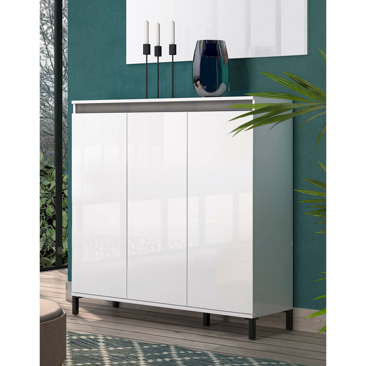 Cancun 3 Door 138cm White Gloss and Anthracite Highboard/Tall Sideboar ...