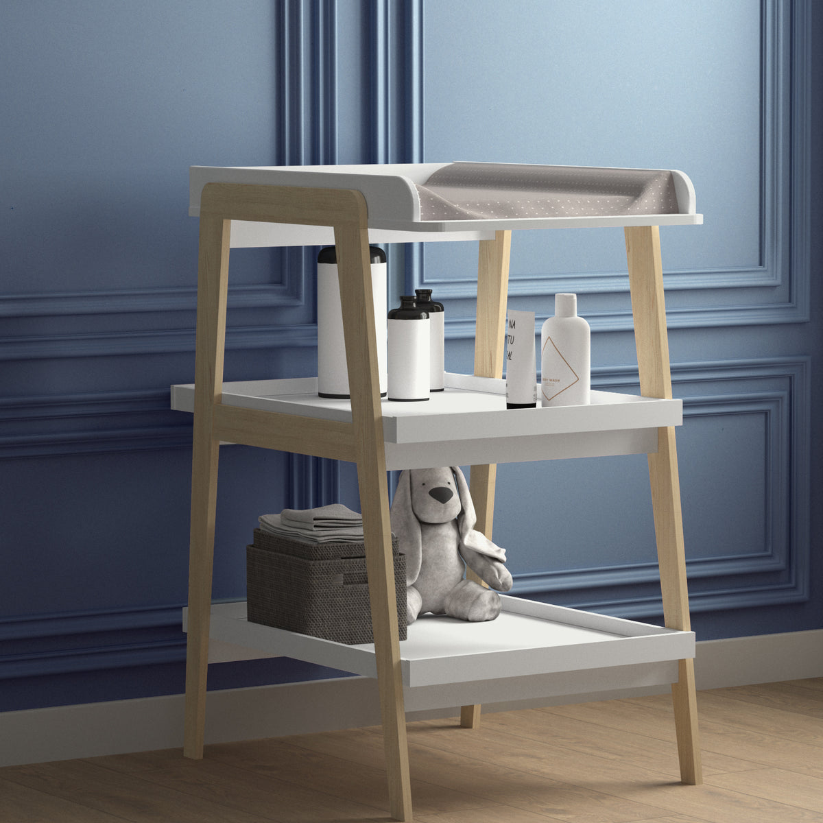 Daisy 3 Tier Open Baby Changing Unit- White & Oak – FurniComp