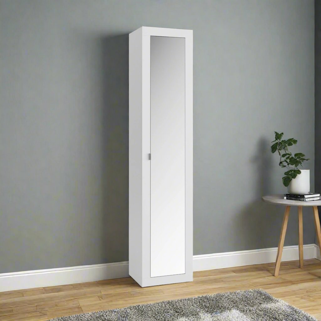 Selene 1 Door White Gloss Tall Mirrored Bathroom Storage Cupboard ...