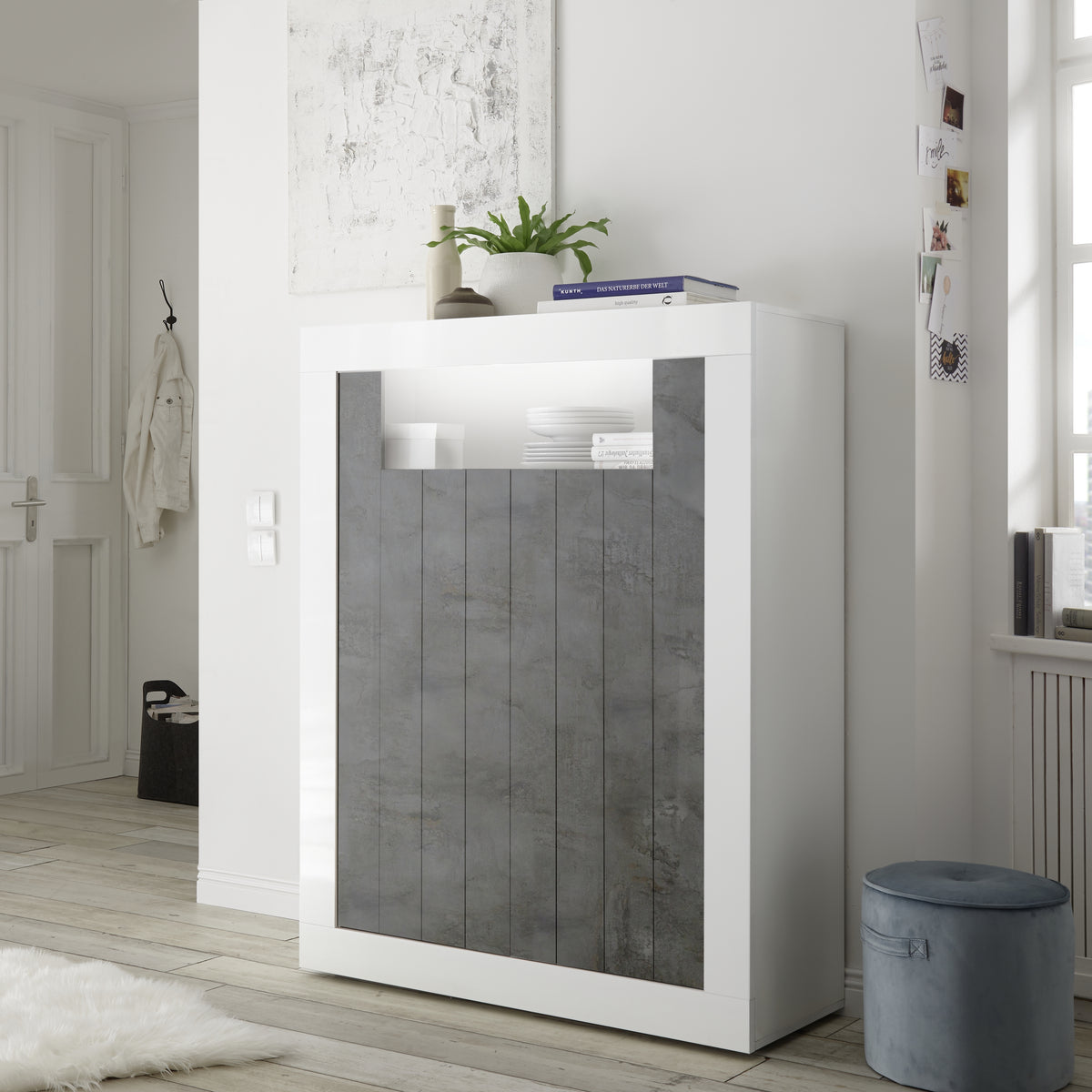 Siena 2 Door White Gloss and Anthracite Tall Sideboard/Highboard ...