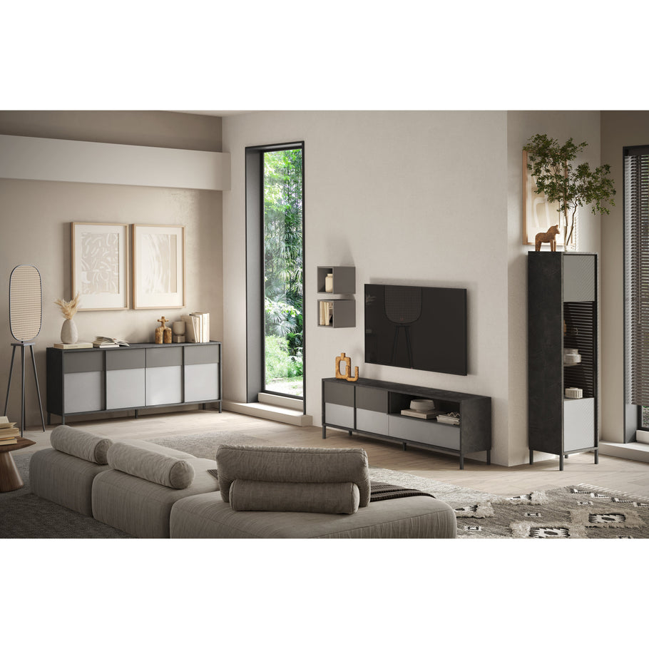 Venice 2 Door 1 Drawer Lead and Slate Grey Large TV Stand – FurniComp
