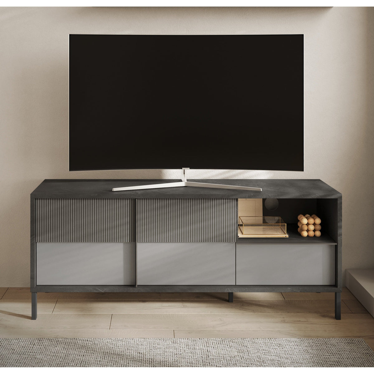 Venice 2 Door 1 Drawer Lead and Slate Grey Small TV Stand – FurniComp