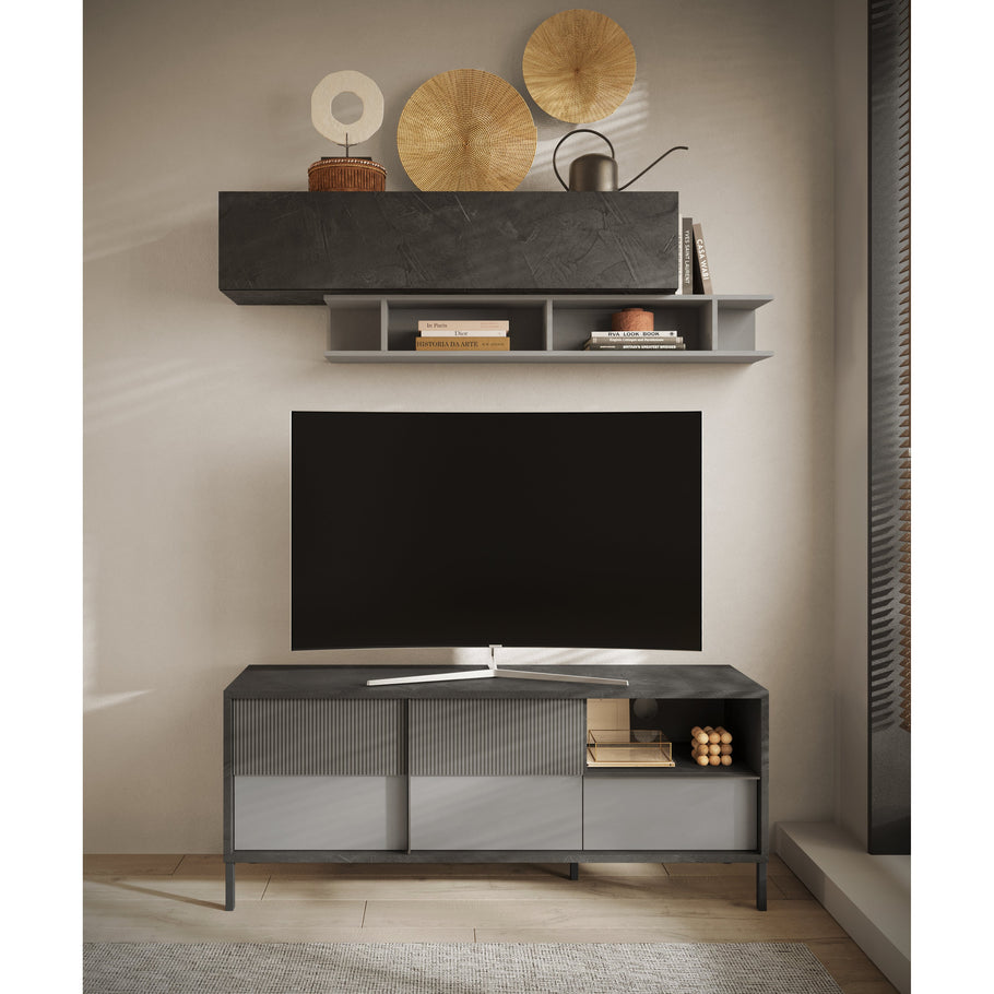 Venice 2 Door 1 Drawer Lead and Slate Grey Small TV Stand – FurniComp