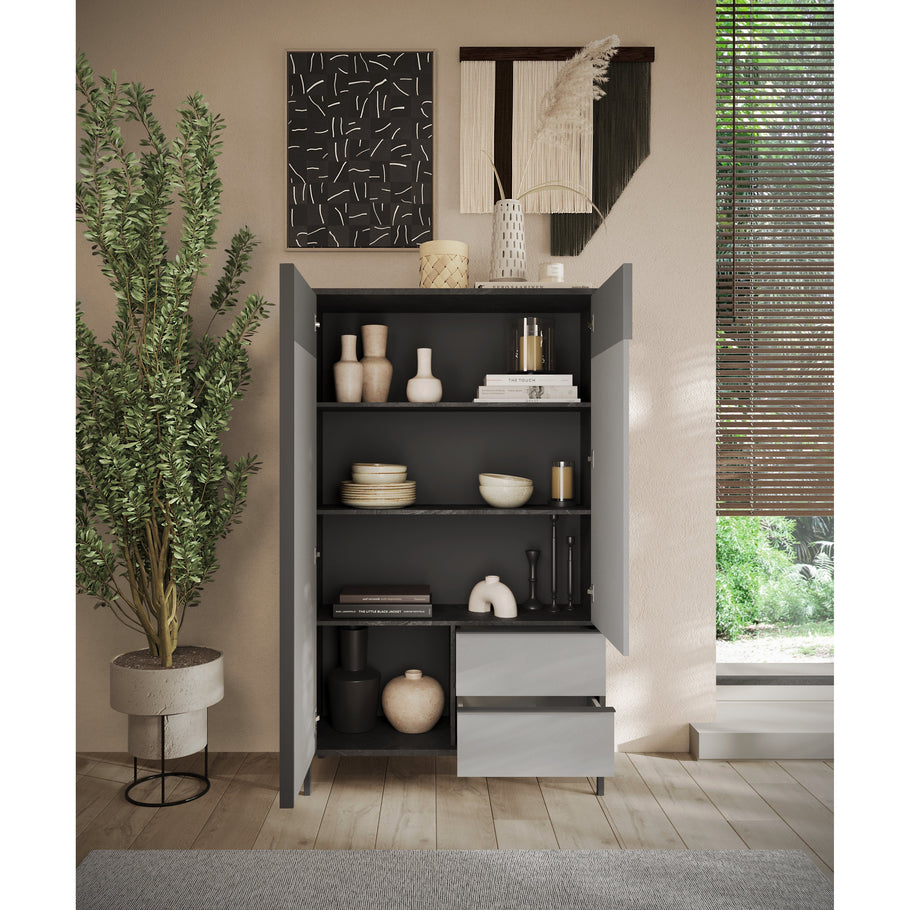 Venice 2 Door 2 Drawer Lead and Slate Grey Tall Sideboard/Highboard ...