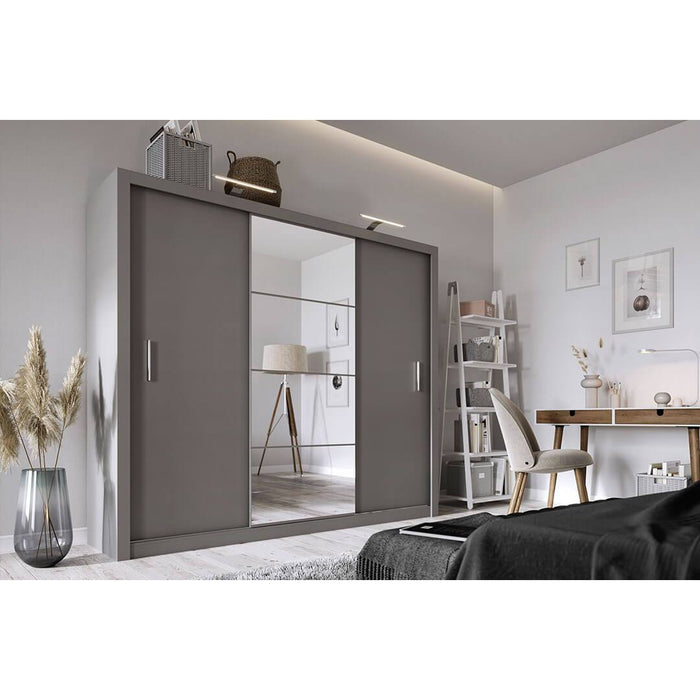 Austin Grey 3 Door 250cm Mirrored Sliding Door Wardrobe AU-01 — FurniComp