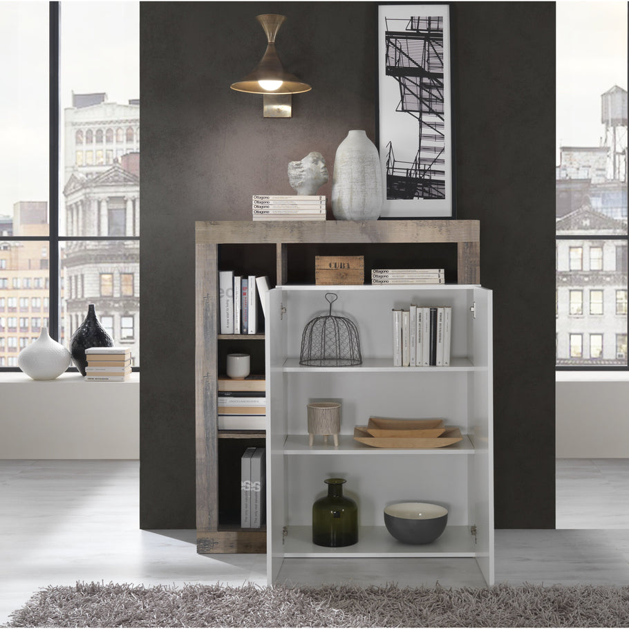 Lorenzo 2 Door White Gloss and Natural Oak Tall Sideboard/Highboard ...