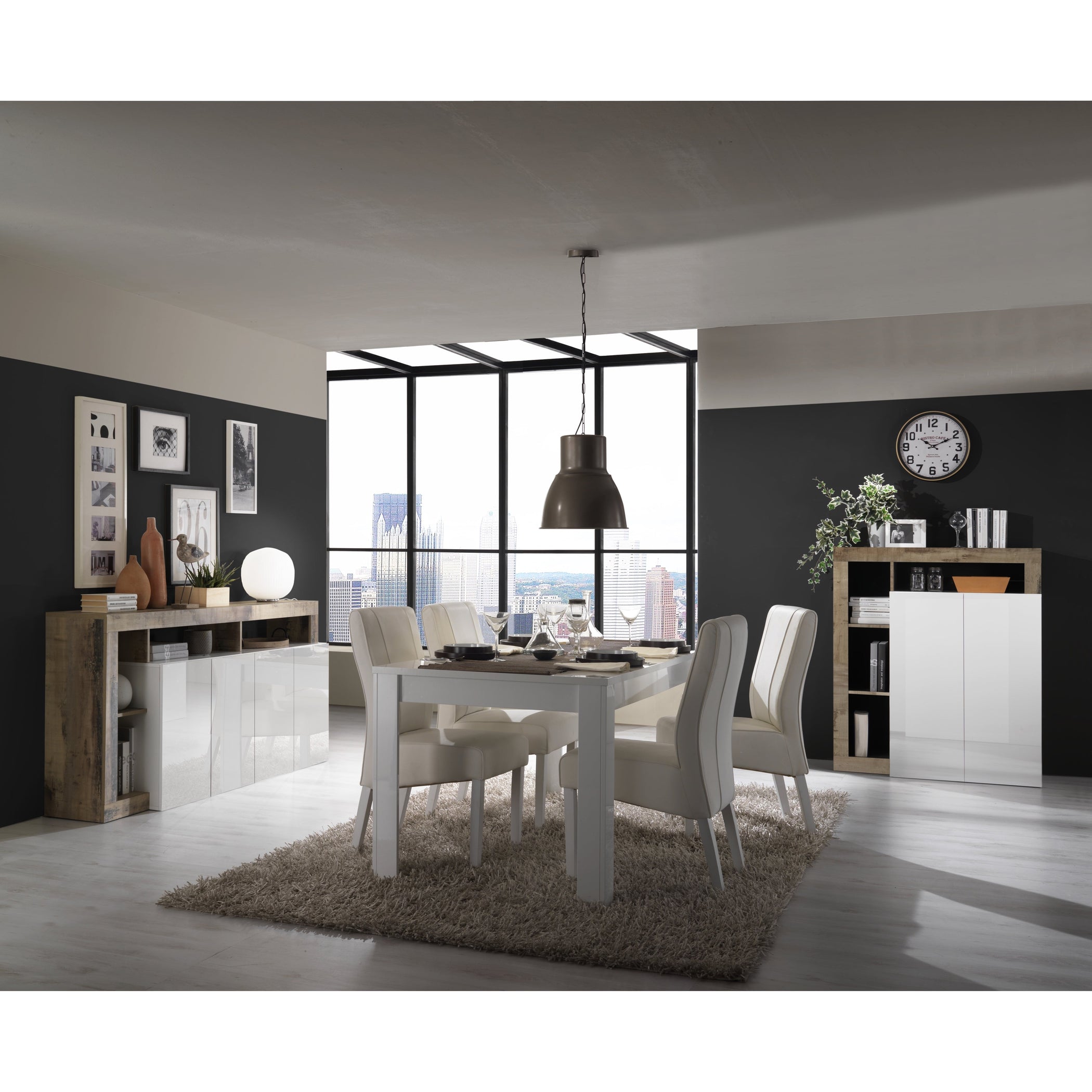 Lorenzo 2 Door White Gloss and Natural Oak Tall Sideboard/Highboard ...