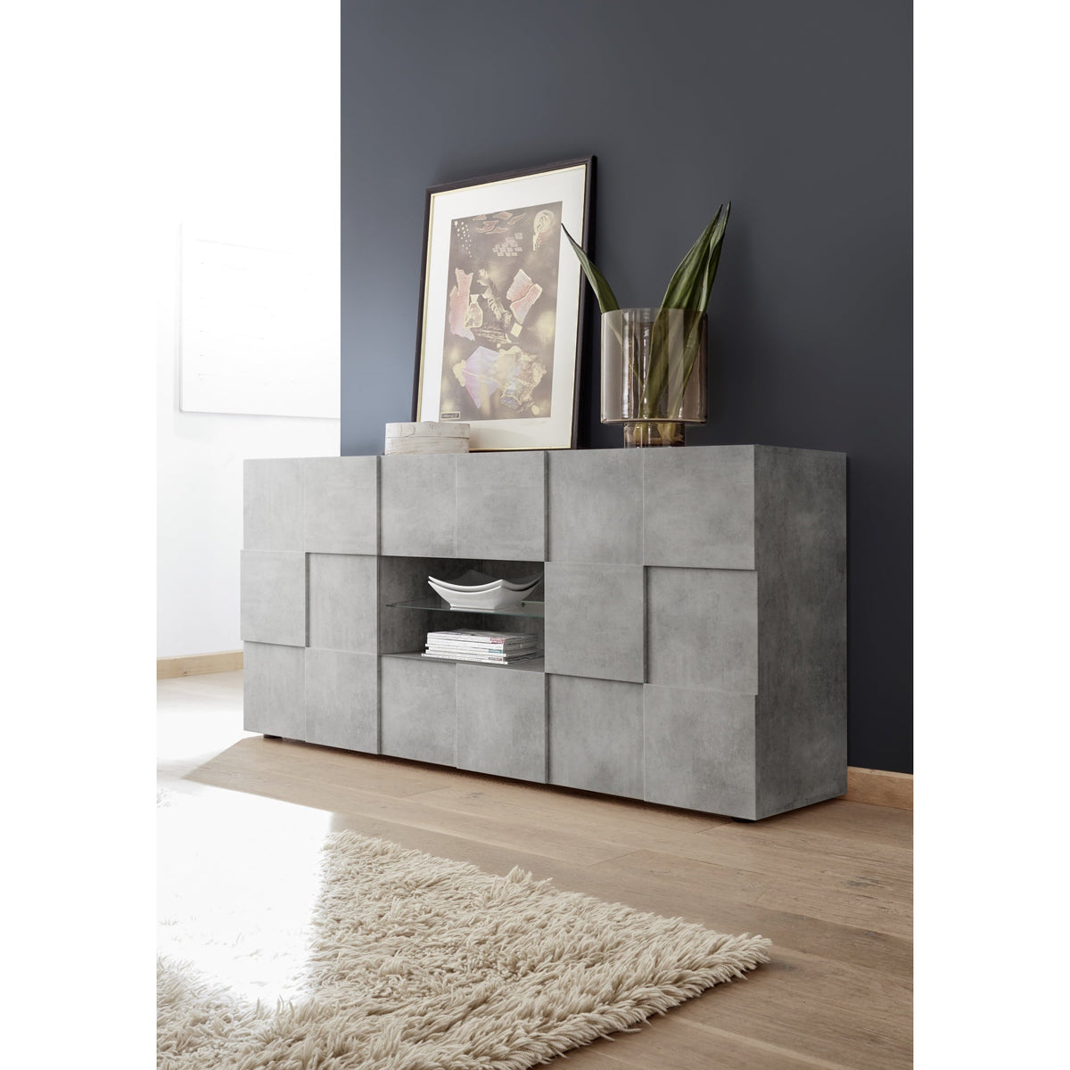Lyon 2 Door 2 Drawer Concrete Grey Sideboard | Large Grey Sideboards ...
