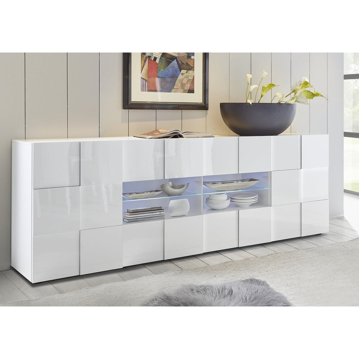 Lyon 2 Door 4 Drawer Large White Gloss Sideboard | Wide Sideboards ...