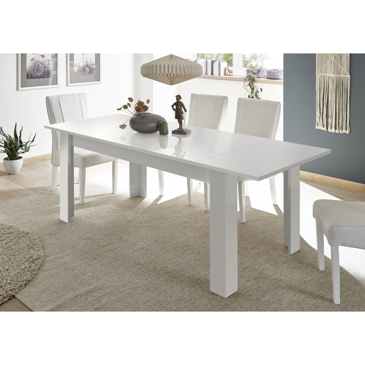 Milano 137cm White Gloss Extending Dining Table – FurniComp