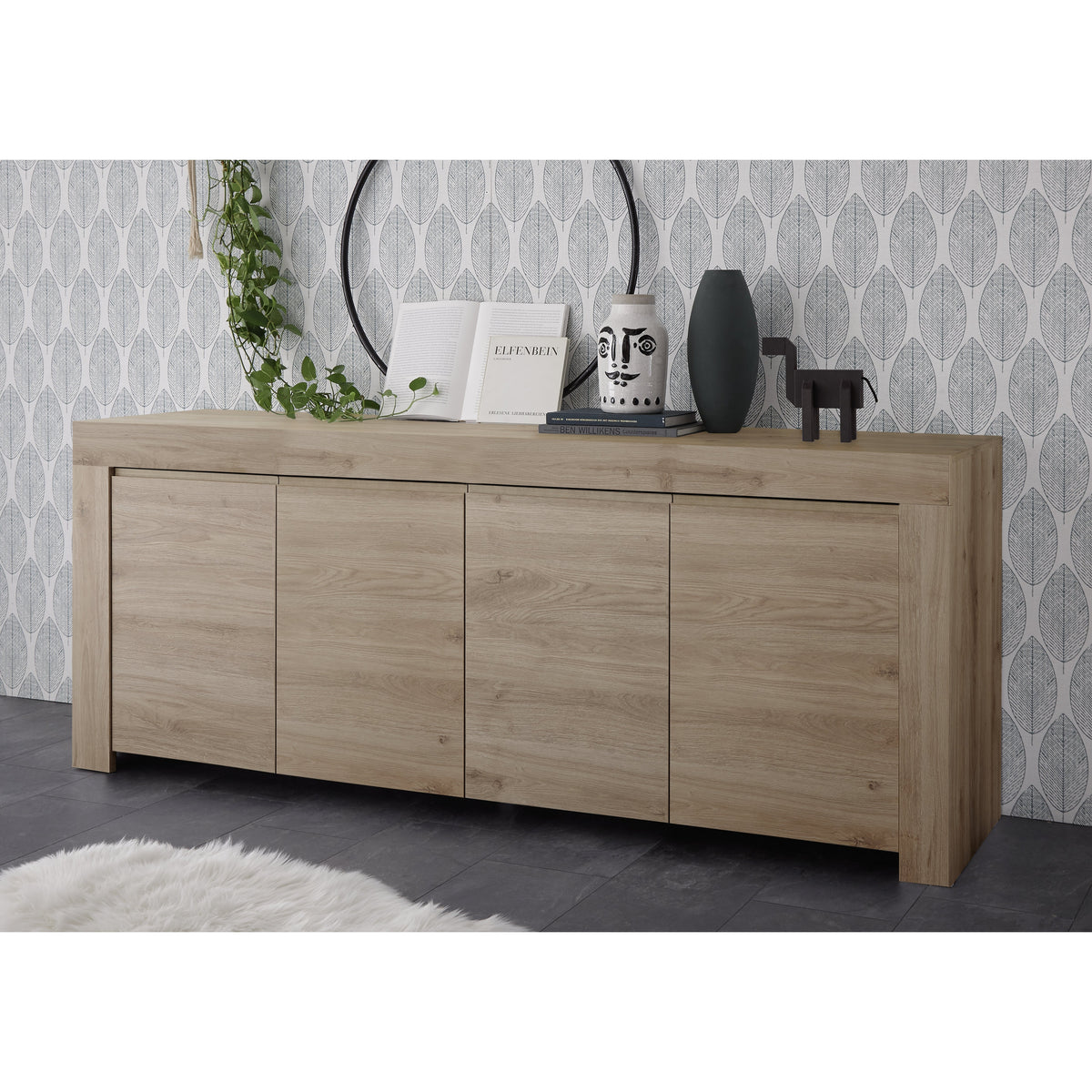 Roma Oak Effect 4 Door Sideboard | Large Oak Sideboards — FurniComp