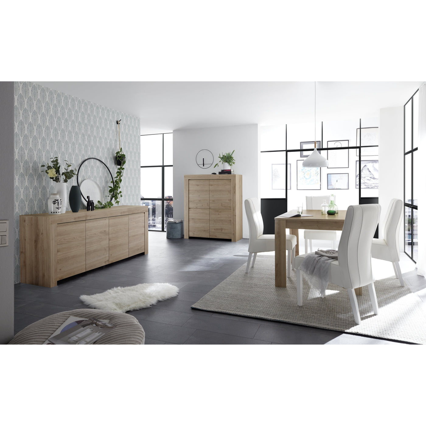 Roma Oak Effect 4 Door Sideboard | Large Oak Sideboards — FurniComp