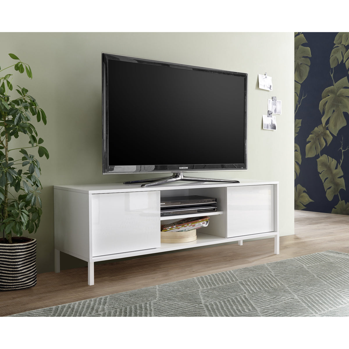 Santino Small 2 Drawer White Gloss TV Unit with Metal Legs | TV Stands ...