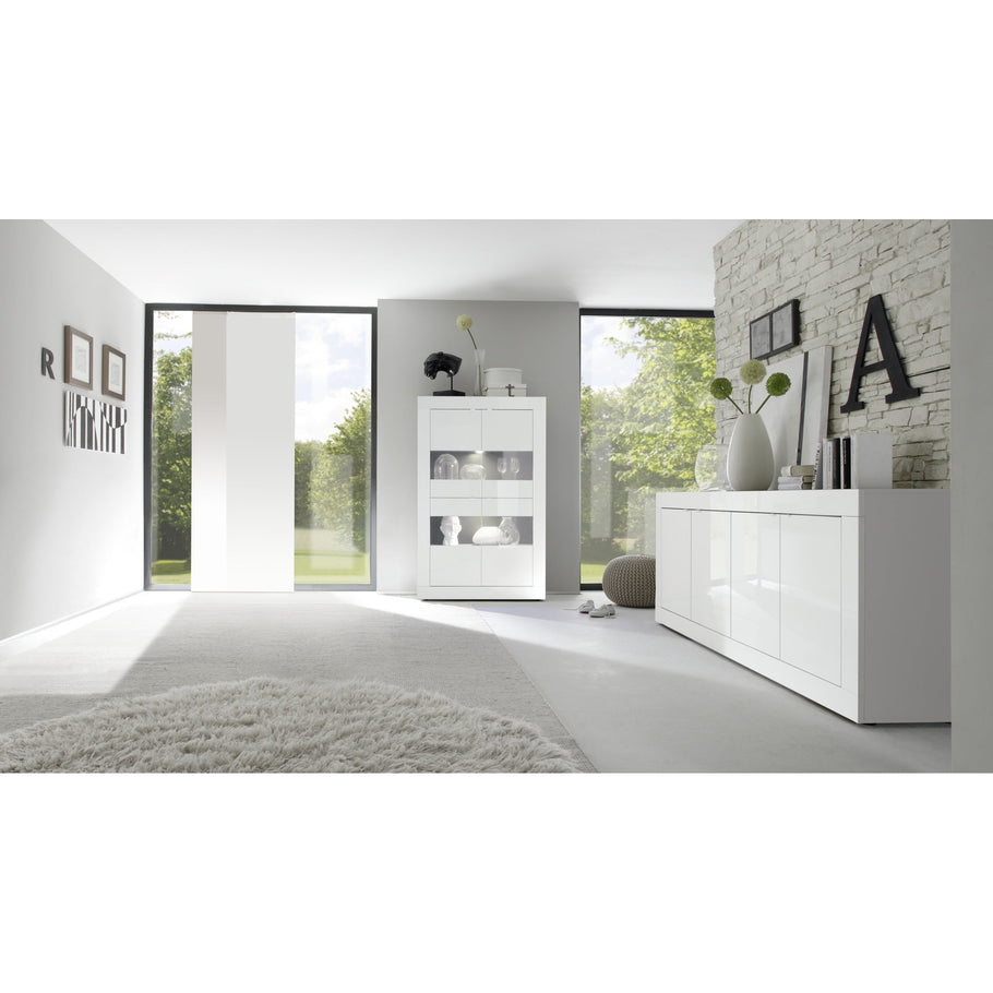 Selene Large 4 Door White Gloss Tall Sideboard/Highboard – FurniComp