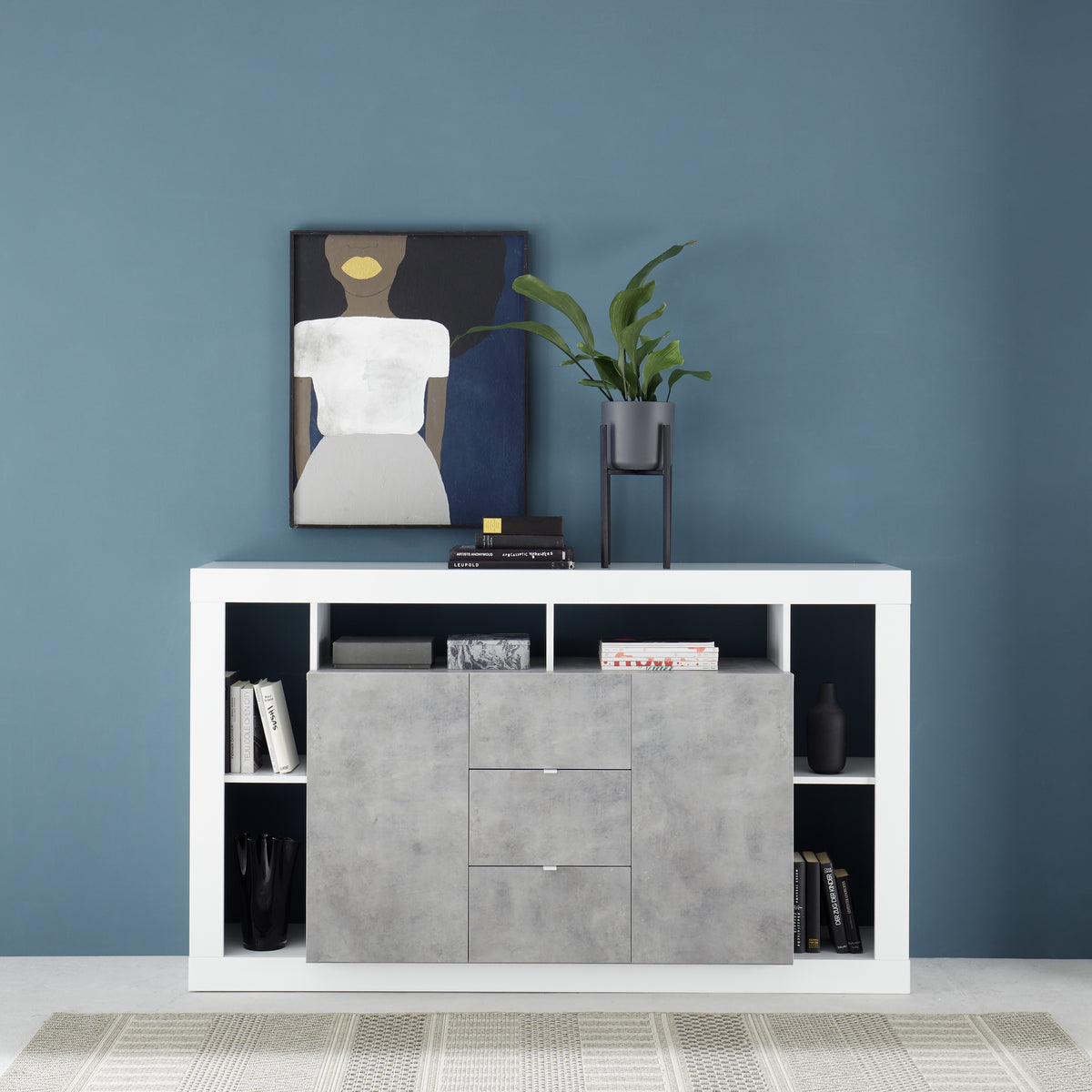 Viola 2 Door 3 Drawer 172cm White Gloss and Concrete Grey Sideboard ...